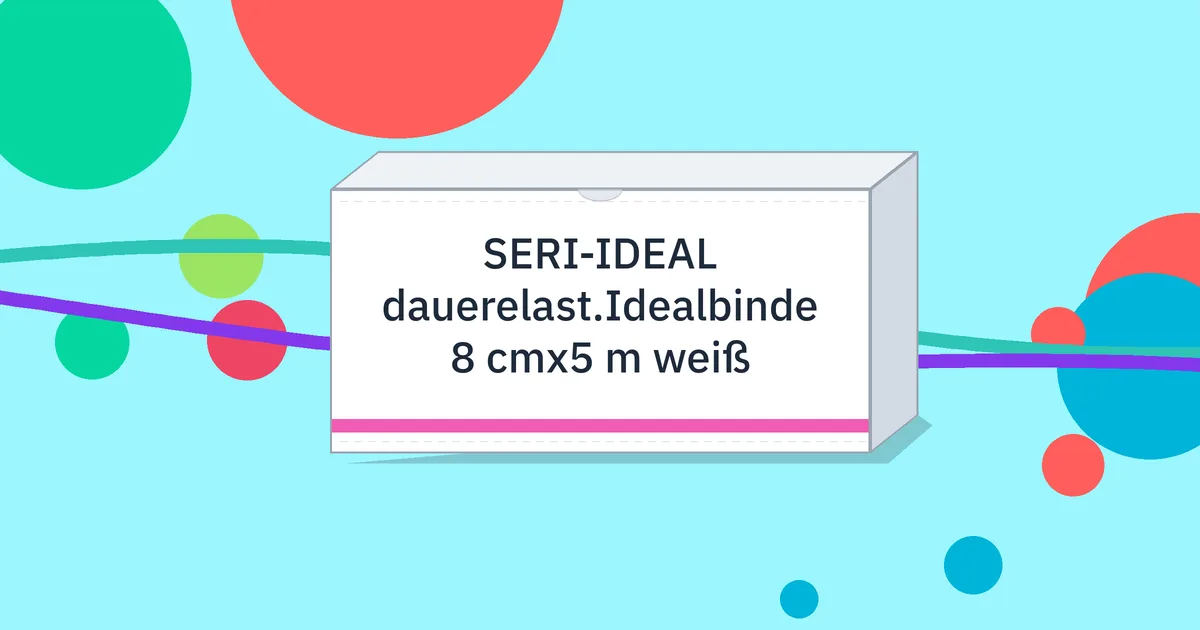 Symbolbild: Packung mit der Aufschrift SERI-IDEAL dauerelast.Idealbinde 8 cmx5 m weiß (PZN 19836801) – Verfügbarkeit und Bezug in Apotheken in Frankfurt am Main