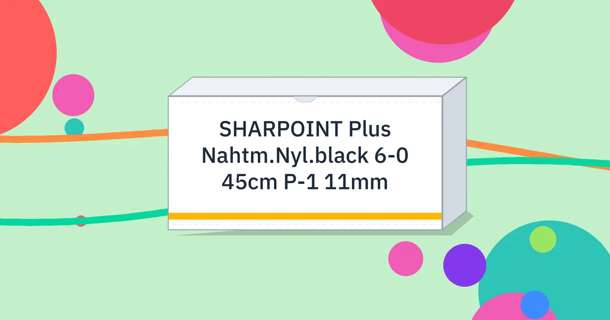 Symbolbild: Packung mit der Aufschrift SHARPOINT Plus Nahtm.Nyl.black 6-0 45cm P-1 11mm (PZN 17984207) – Verfügbarkeit und Bezug in Apotheken in Frankfurt am Main