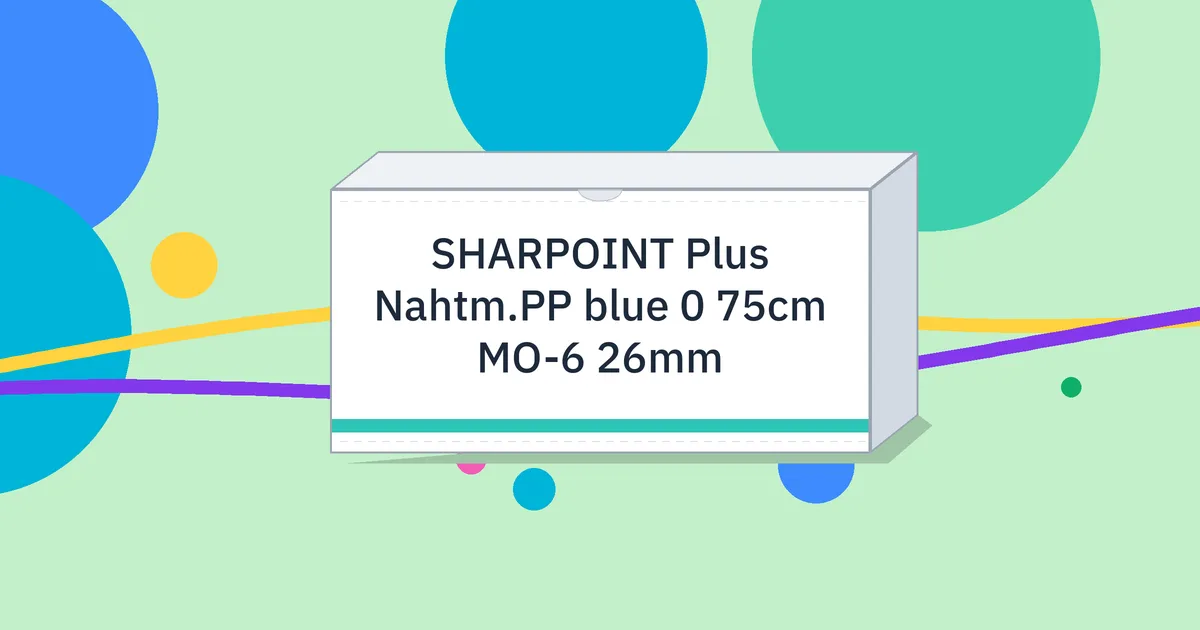 Symbolbild: Packung mit der Aufschrift SHARPOINT Plus Nahtm.PP blue 0 75cm MO-6 26mm (PZN 17985537) – Verfügbarkeit und Bezug in Apotheken in Frankfurt am Main