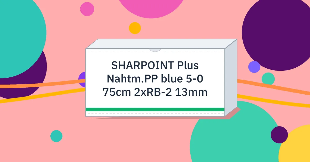 Symbolbild: Packung mit der Aufschrift SHARPOINT Plus Nahtm.PP blue 5-0 75cm 2xRB-2 13mm (PZN 17985968) – Verfügbarkeit und Bezug in Apotheken in Frankfurt am Main