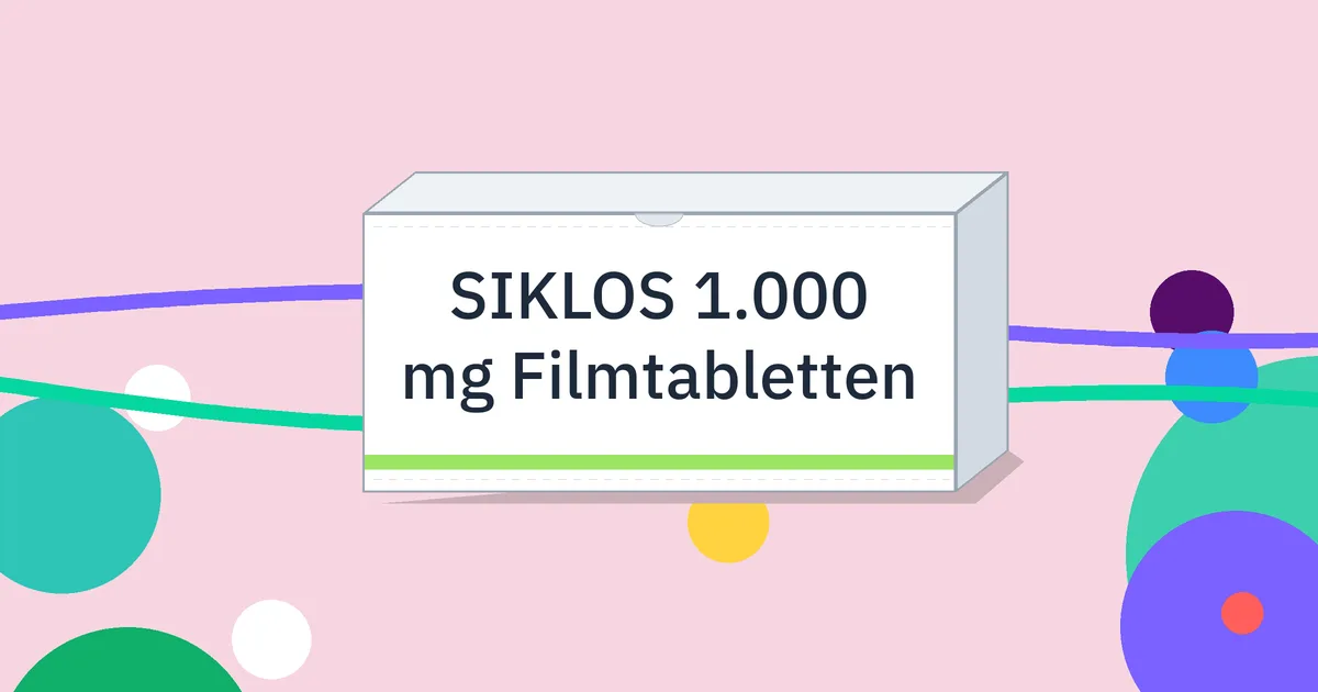 Symbolbild: Packung mit der Aufschrift SIKLOS 1.000 mg Filmtabletten (PZN 10551876) – Verfügbarkeit und Bezug in Apotheken in Frankfurt am Main