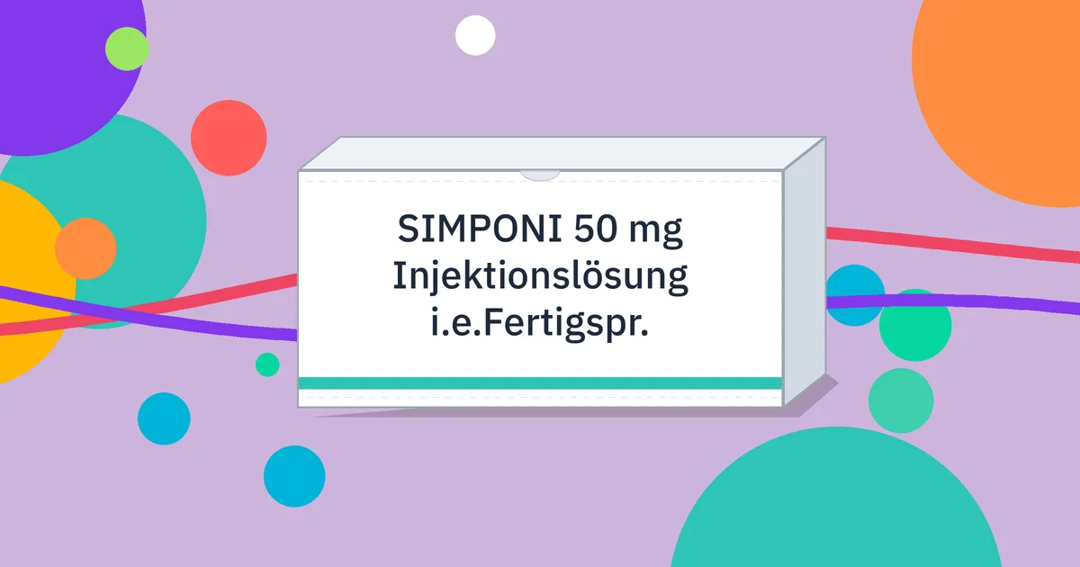 Symbolbild: Packung mit der Aufschrift SIMPONI 50 mg Injektionslösung i.e.Fertigspr. (PZN 19643172) – Verfügbarkeit und Bezug in Apotheken in Frankfurt am Main