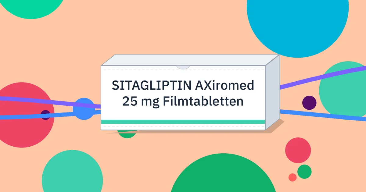 Symbolbild: Packung mit der Aufschrift SITAGLIPTIN AXiromed 25 mg Filmtabletten (PZN 18058916) – Verfügbarkeit und Bezug in Apotheken in Frankfurt am Main