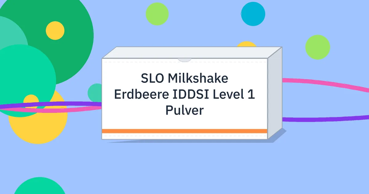 Symbolbild: Packung mit der Aufschrift SLO Milkshake Erdbeere IDDSI Level 1 Pulver (PZN 19547310) – Verfügbarkeit und Bezug in Apotheken in Frankfurt am Main