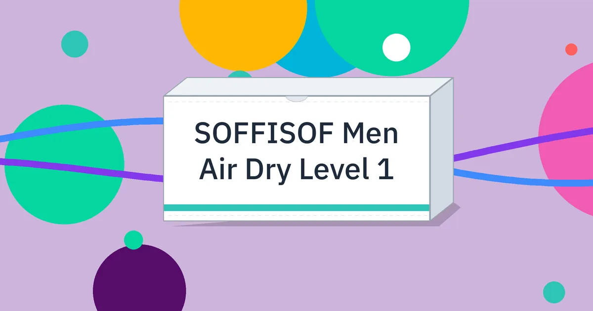 Symbolbild: Packung mit der Aufschrift SOFFISOF Men Air Dry Level 1 (PZN 18198480) – Verfügbarkeit und Bezug in Apotheken in Frankfurt am Main