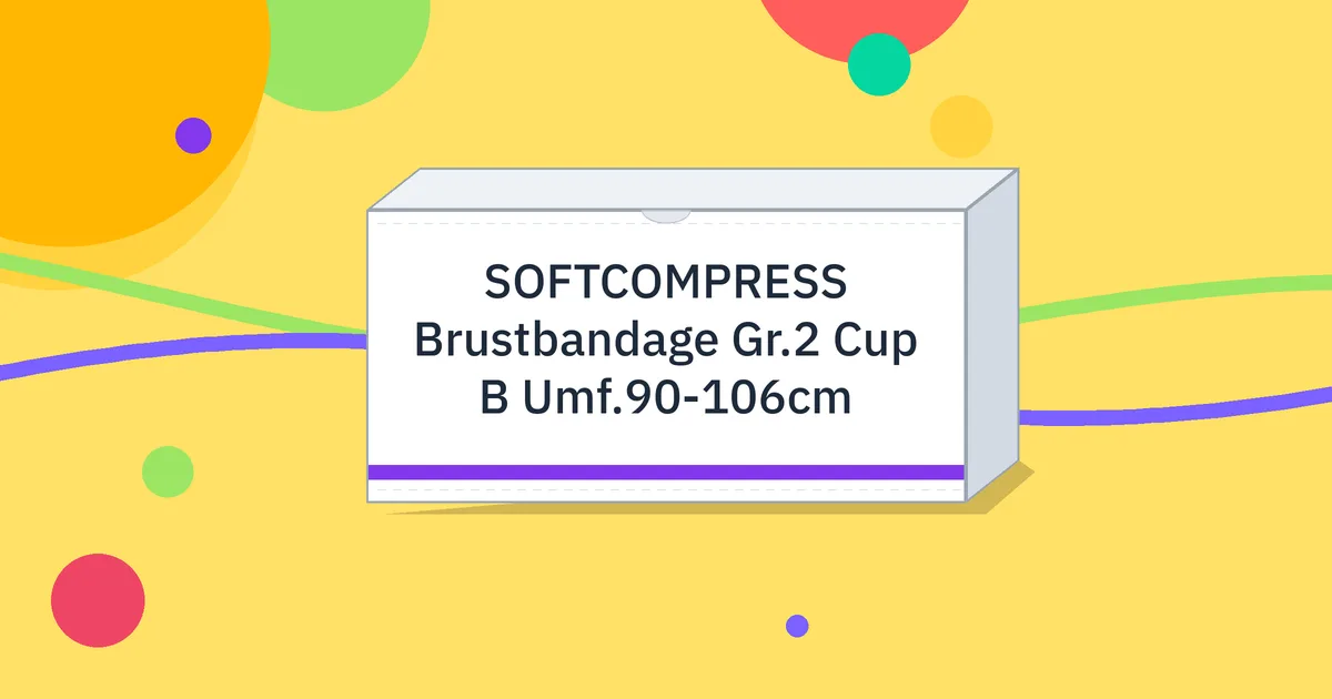 Symbolbild: Packung mit der Aufschrift SOFTCOMPRESS Brustbandage Gr.2 Cup B Umf.90-106cm (PZN 13505865) – Verfügbarkeit und Bezug in Apotheken in Frankfurt am Main