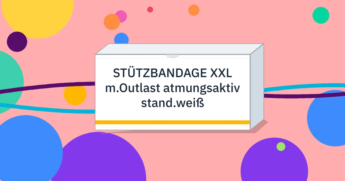 Symbolbild: Packung mit der Aufschrift STÜTZBANDAGE XXL m.Outlast atmungsaktiv stand.weiß (PZN 17876587) – Verfügbarkeit und Bezug in Apotheken in Frankfurt am Main