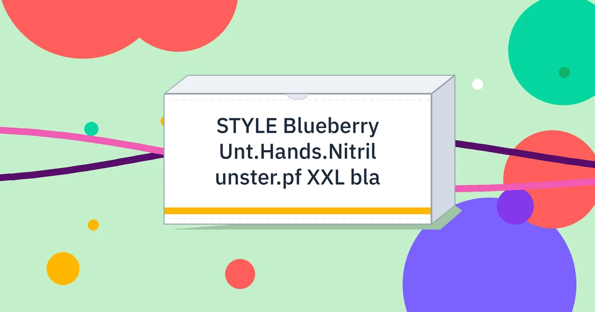 Symbolbild: Packung mit der Aufschrift STYLE Blueberry Unt.Hands.Nitril unster.pf XXL bla (PZN 19670996) – Verfügbarkeit und Bezug in Apotheken in Frankfurt am Main