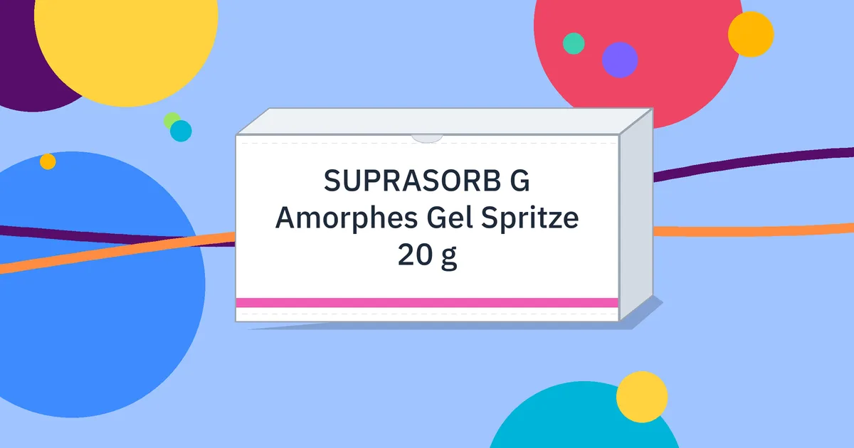 Symbolbild: Packung mit der Aufschrift SUPRASORB G Amorphes Gel Spritze 20 g (PZN 11115829) – Verfügbarkeit und Bezug in Apotheken in Frankfurt am Main