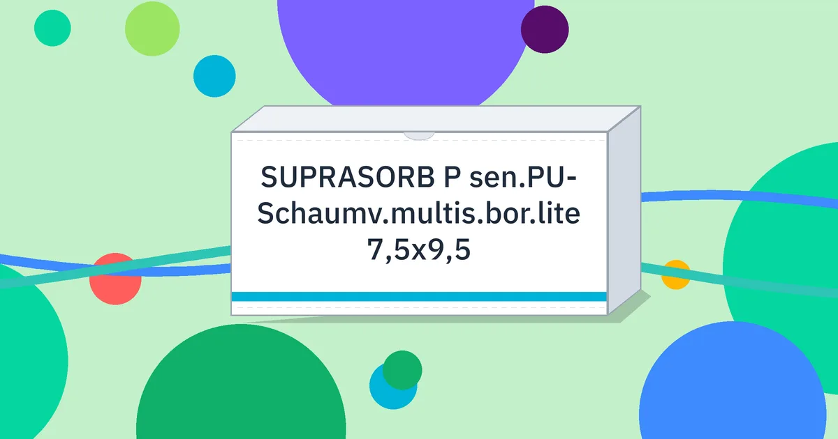 Symbolbild: Packung mit der Aufschrift SUPRASORB P sen.PU-Schaumv.multis.bor.lite 7,5x9,5 (PZN 19763396) – Verfügbarkeit und Bezug in Apotheken in Frankfurt am Main