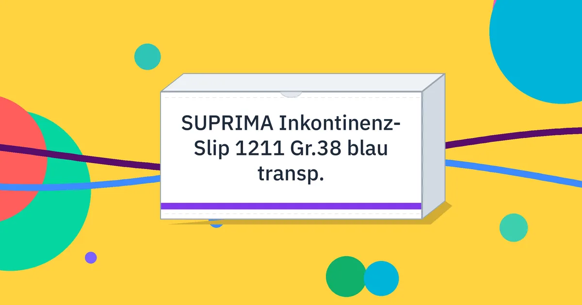 Symbolbild: Packung mit der Aufschrift SUPRIMA Inkontinenz-Slip 1211 Gr.38 blau transp. (PZN 01365896) – Verfügbarkeit und Bezug in Apotheken in Frankfurt am Main