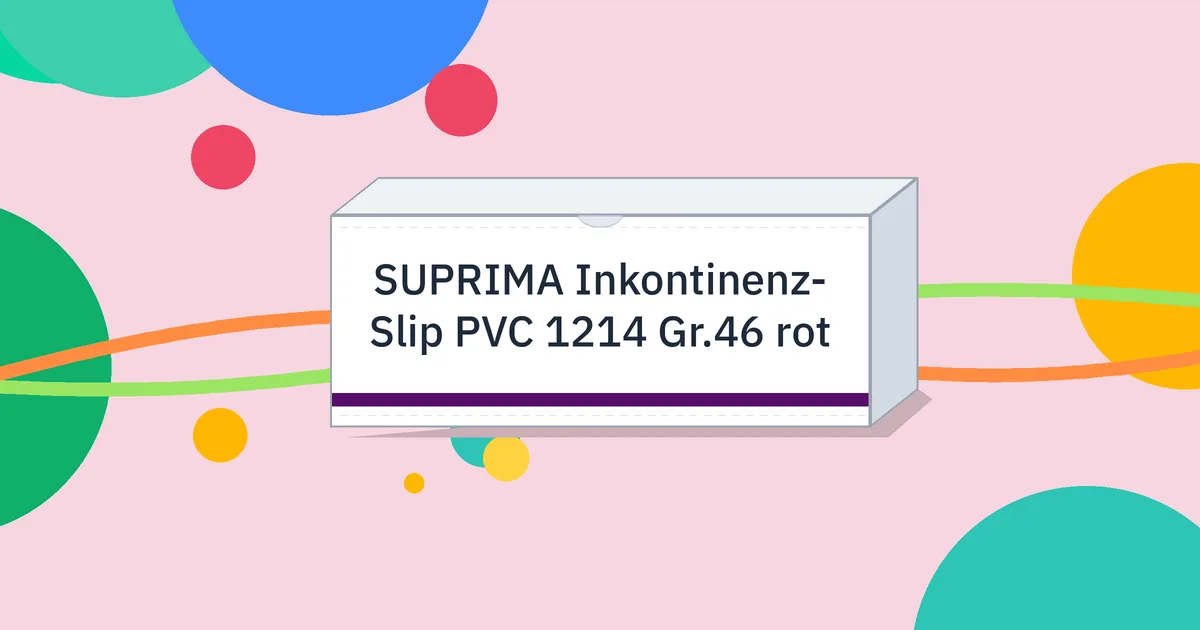 Symbolbild: Packung mit der Aufschrift SUPRIMA Inkontinenz-Slip PVC 1214 Gr.46 rot (PZN 03835550) – Verfügbarkeit und Bezug in Apotheken in Frankfurt am Main