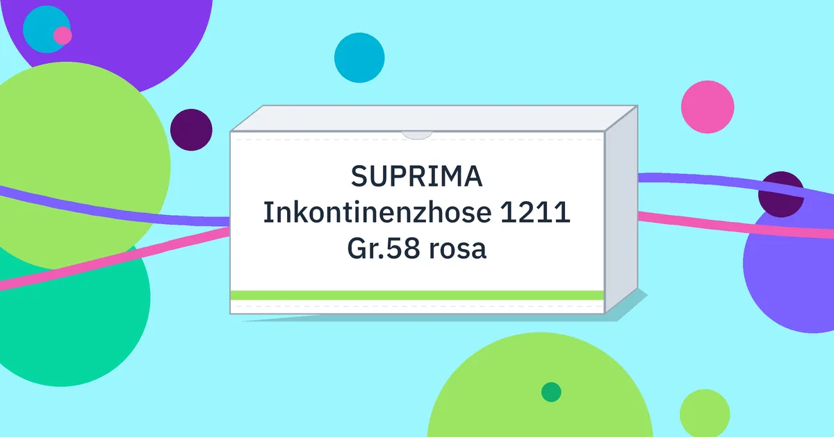 Symbolbild: Packung mit der Aufschrift SUPRIMA Inkontinenzhose 1211 Gr.58 rosa (PZN 03023533) – Verfügbarkeit und Bezug in Apotheken in Frankfurt am Main