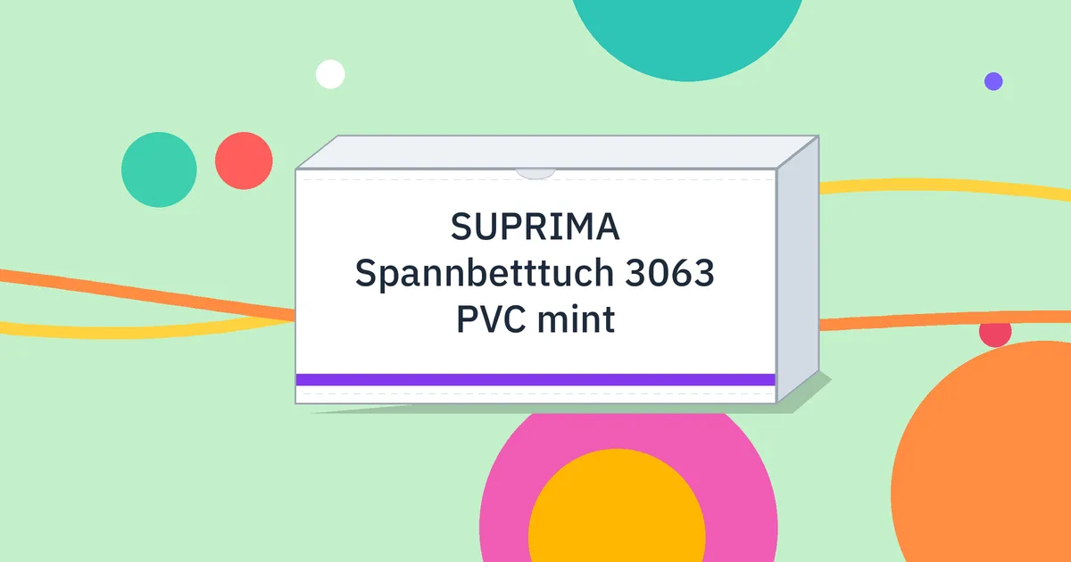 Symbolbild: Packung mit der Aufschrift SUPRIMA Spannbetttuch 3063 PVC mint (PZN 07634802) – Verfügbarkeit und Bezug in Apotheken in Frankfurt am Main