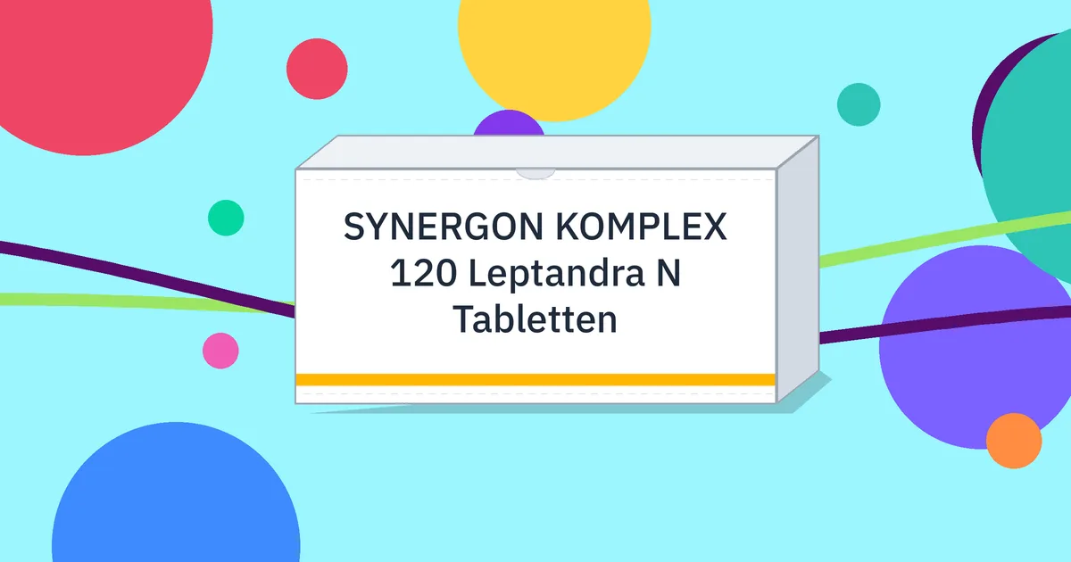 Symbolbild: Packung mit der Aufschrift SYNERGON KOMPLEX 120 Leptandra N Tabletten (PZN 03634277) – Verfügbarkeit und Bezug in Apotheken in Frankfurt am Main