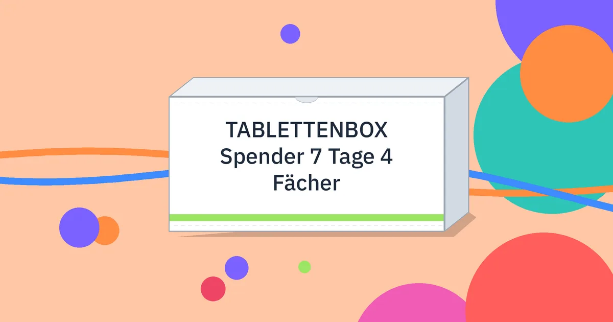 Symbolbild: Packung mit der Aufschrift TABLETTENBOX Spender 7 Tage 4 Fächer (PZN 18662322) – Verfügbarkeit und Bezug in Apotheken in Frankfurt am Main