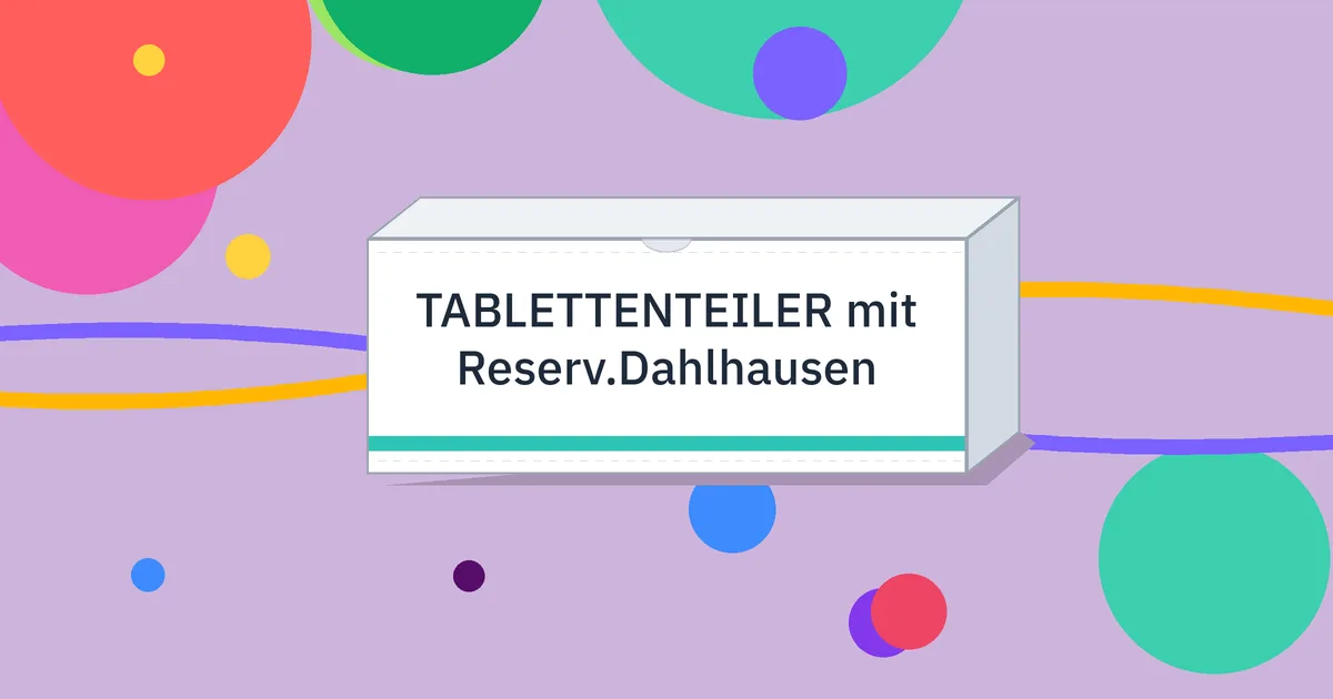 Symbolbild: Packung mit der Aufschrift TABLETTENTEILER mit Reserv.Dahlhausen (PZN 06970225) – Verfügbarkeit und Bezug in Apotheken in Frankfurt am Main