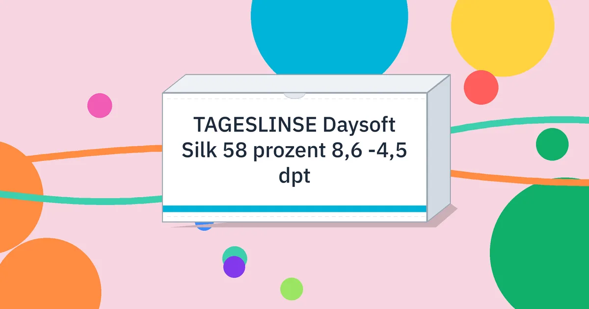 Symbolbild: Packung mit der Aufschrift TAGESLINSE Daysoft Silk 58 prozent 8,6 -4,5 dpt (PZN 00332788) – Verfügbarkeit und Bezug in Apotheken in Frankfurt am Main