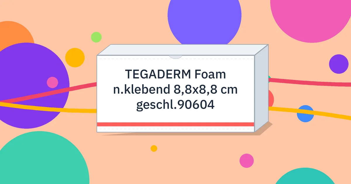 Symbolbild: Packung mit der Aufschrift TEGADERM Foam n.klebend 8,8x8,8 cm geschl.90604 (PZN 01301040) – Verfügbarkeit und Bezug in Apotheken in Frankfurt am Main