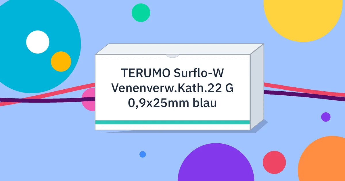 Symbolbild: Packung mit der Aufschrift TERUMO Surflo-W Venenverw.Kath.22 G 0,9x25mm blau (PZN 18060853) – Verfügbarkeit und Bezug in Apotheken in Frankfurt am Main