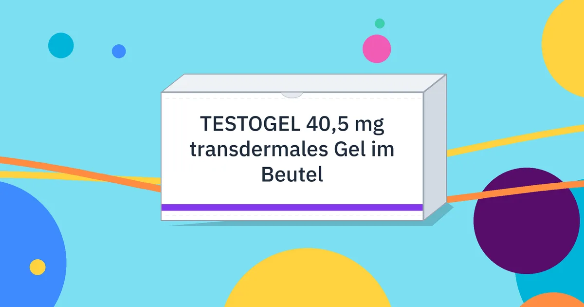 Symbolbild: Packung mit der Aufschrift TESTOGEL 40,5 mg transdermales Gel im Beutel (PZN 17587742) – Verfügbarkeit und Bezug in Apotheken in Frankfurt am Main