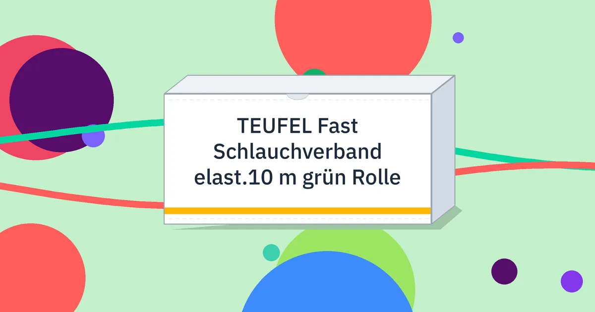 Symbolbild: Packung mit der Aufschrift TEUFEL Fast Schlauchverband elast.10 m grün Rolle (PZN 04034881) – Verfügbarkeit und Bezug in Apotheken in Frankfurt am Main