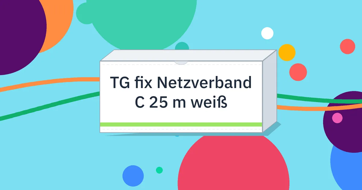 Symbolbild: Packung mit der Aufschrift TG fix Netzverband C 25 m weiß (PZN 20847626) – Verfügbarkeit und Bezug in Apotheken in Frankfurt am Main