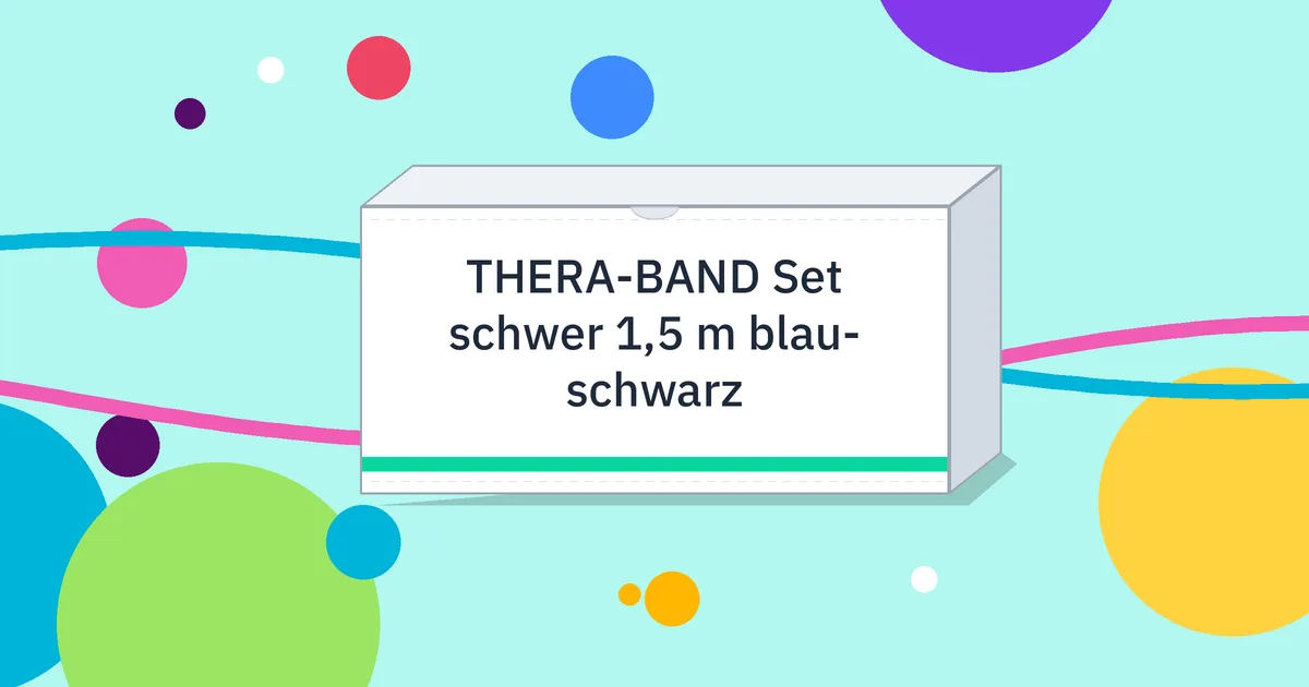 Symbolbild: Packung mit der Aufschrift THERA-BAND Set schwer 1,5 m blau-schwarz (PZN 01027998) – Verfügbarkeit und Bezug in Apotheken in Frankfurt am Main