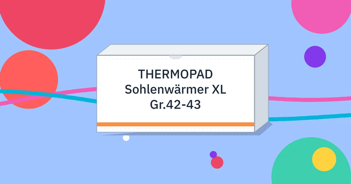 Symbolbild: Packung mit der Aufschrift THERMOPAD Sohlenwärmer XL Gr.42-43 (PZN 19079671) – Verfügbarkeit und Bezug in Apotheken in Frankfurt am Main