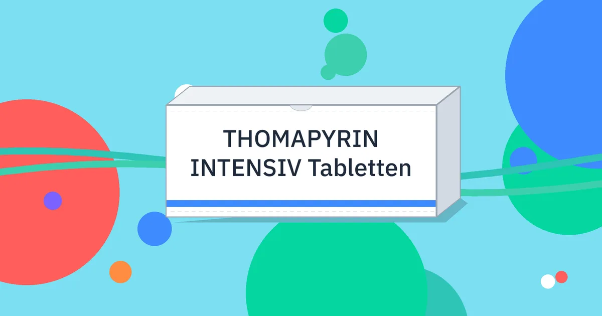 Symbolbild: Packung mit der Aufschrift THOMAPYRIN INTENSIV Tabletten (PZN 00624605) – Verfügbarkeit und Bezug in Apotheken in Frankfurt am Main