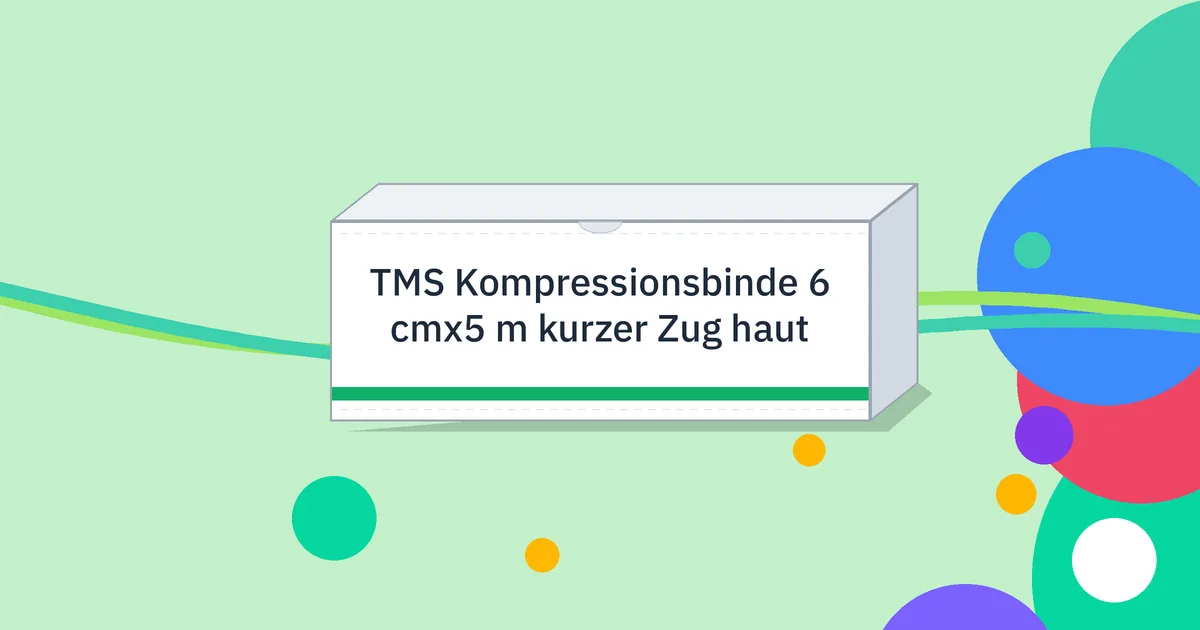 Symbolbild: Packung mit der Aufschrift TMS Kompressionsbinde 6 cmx5 m kurzer Zug haut (PZN 18317140) – Verfügbarkeit und Bezug in Apotheken in Frankfurt am Main