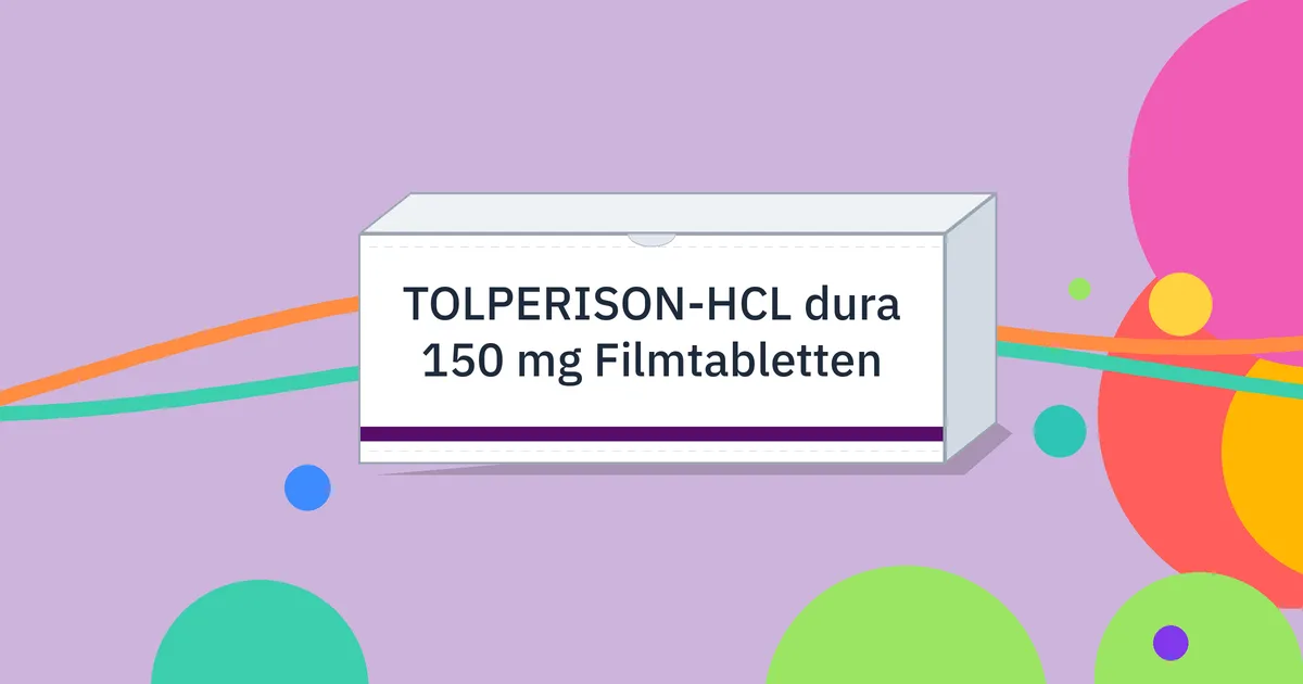 Symbolbild: Packung mit der Aufschrift TOLPERISON-HCL dura 150 mg Filmtabletten (PZN 07552493) – Verfügbarkeit und Bezug in Apotheken in Frankfurt am Main