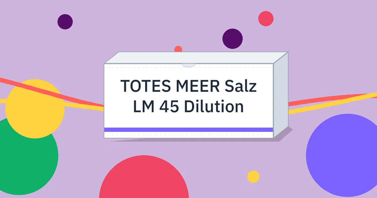Symbolbild: Packung mit der Aufschrift TOTES MEER Salz LM 45 Dilution (PZN 13226421) – Verfügbarkeit und Bezug in Apotheken in Frankfurt am Main