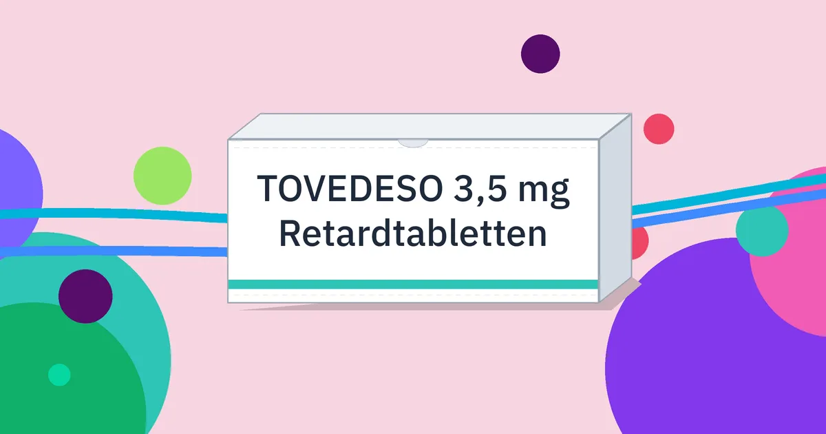 Symbolbild: Packung mit der Aufschrift TOVEDESO 3,5 mg Retardtabletten (PZN 13754829) – Verfügbarkeit und Bezug in Apotheken in Frankfurt am Main