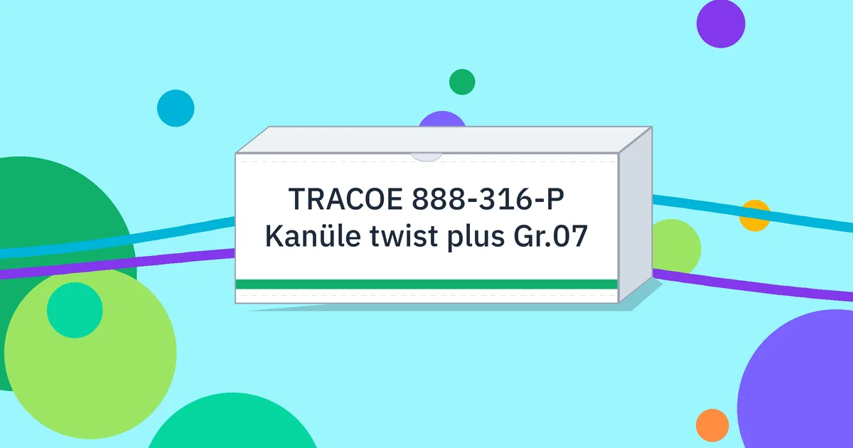 Symbolbild: Packung mit der Aufschrift TRACOE 888-316-P Kanüle twist plus Gr.07 (PZN 09944033) – Verfügbarkeit und Bezug in Apotheken in Frankfurt am Main