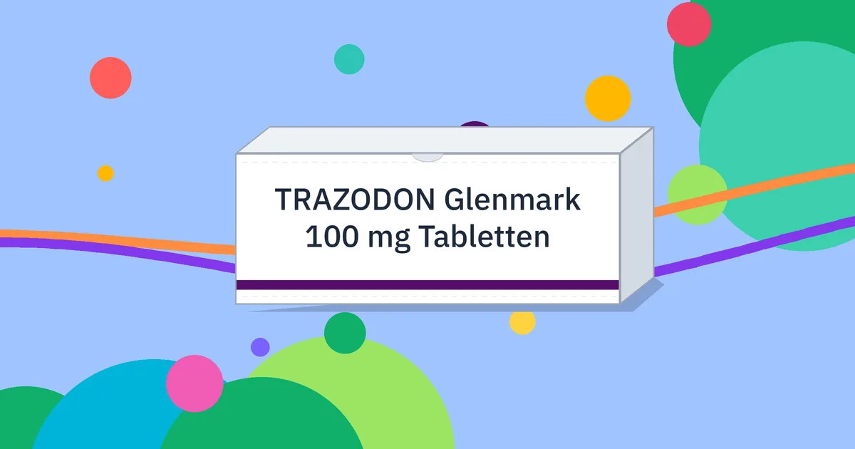 Symbolbild: Packung mit der Aufschrift TRAZODON Glenmark 100 mg Tabletten (PZN 14265989) – Verfügbarkeit und Bezug in Apotheken in Frankfurt am Main