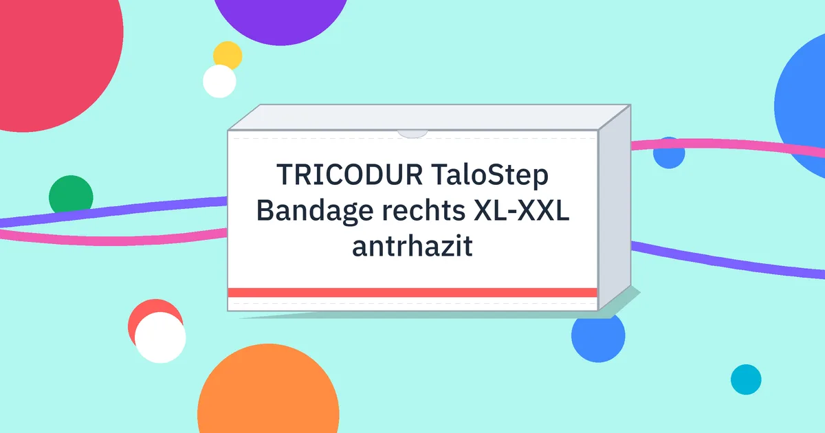 Symbolbild: Packung mit der Aufschrift TRICODUR TaloStep Bandage rechts XL-XXL antrhazit (PZN 09064728) – Verfügbarkeit und Bezug in Apotheken in Frankfurt am Main