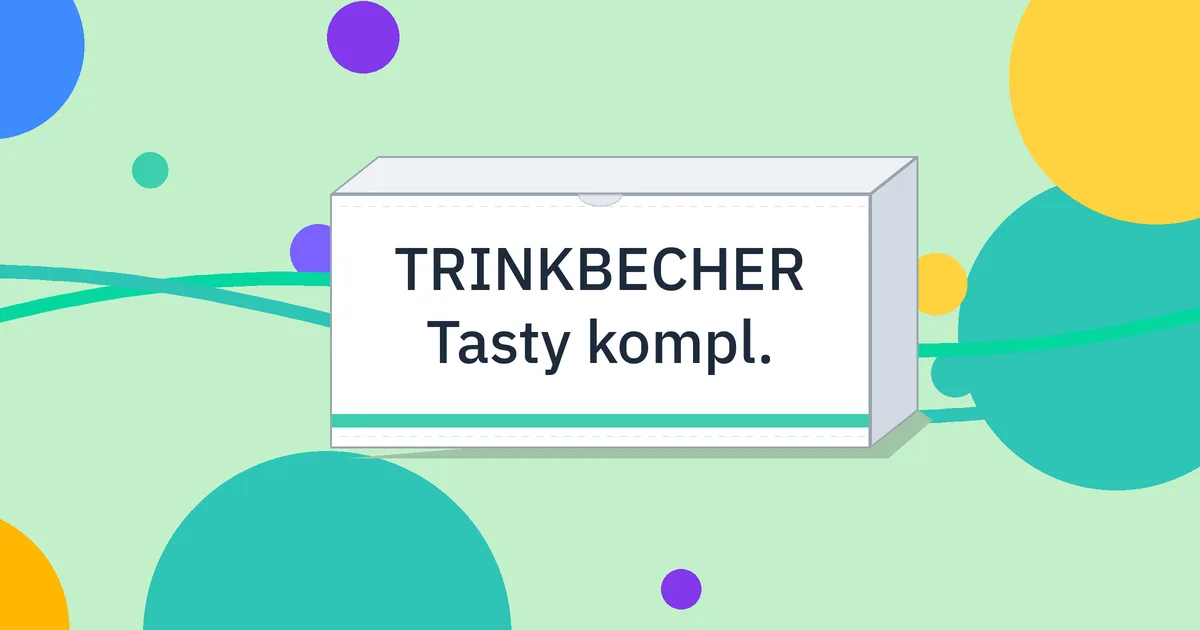 Symbolbild: Packung mit der Aufschrift TRINKBECHER Tasty kompl. (PZN 07742911) – Verfügbarkeit und Bezug in Apotheken in Frankfurt am Main