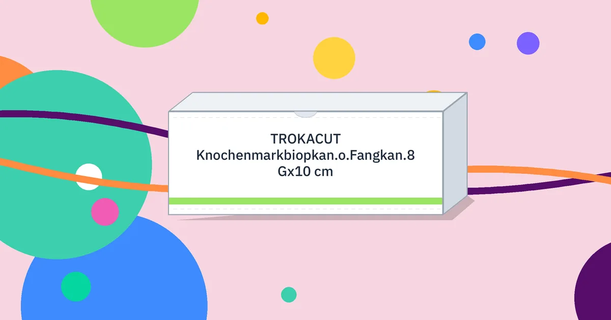Symbolbild: Packung mit der Aufschrift TROKACUT Knochenmarkbiopkan.o.Fangkan.8 Gx10 cm (PZN 03935375) – Verfügbarkeit und Bezug in Apotheken in Frankfurt am Main