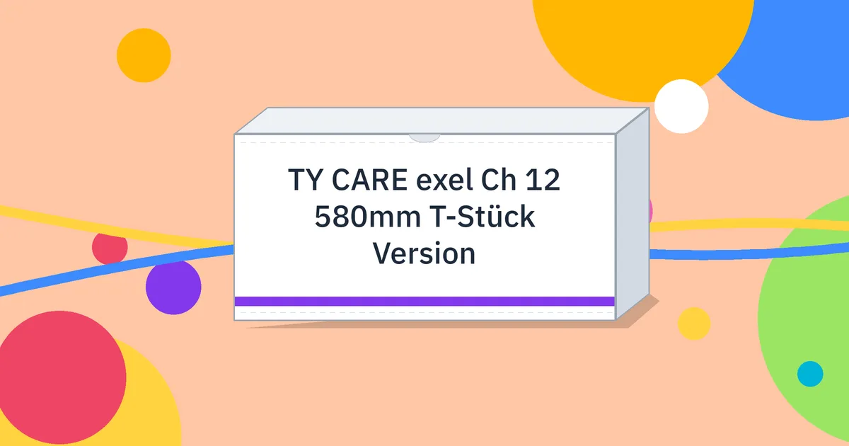 Symbolbild: Packung mit der Aufschrift TY CARE exel Ch 12 580mm T-Stück Version (PZN 00818315) – Verfügbarkeit und Bezug in Apotheken in Frankfurt am Main