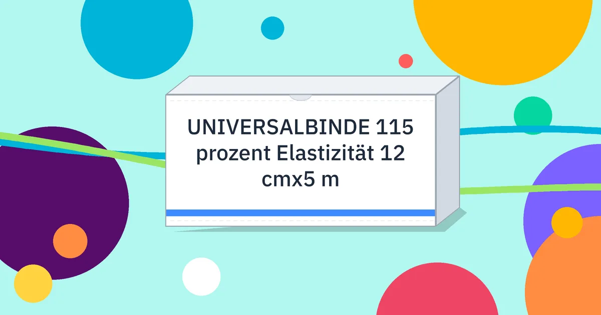 Symbolbild: Packung mit der Aufschrift UNIVERSALBINDE 115 prozent Elastizität 12 cmx5 m (PZN 08443300) – Verfügbarkeit und Bezug in Apotheken in Frankfurt am Main
