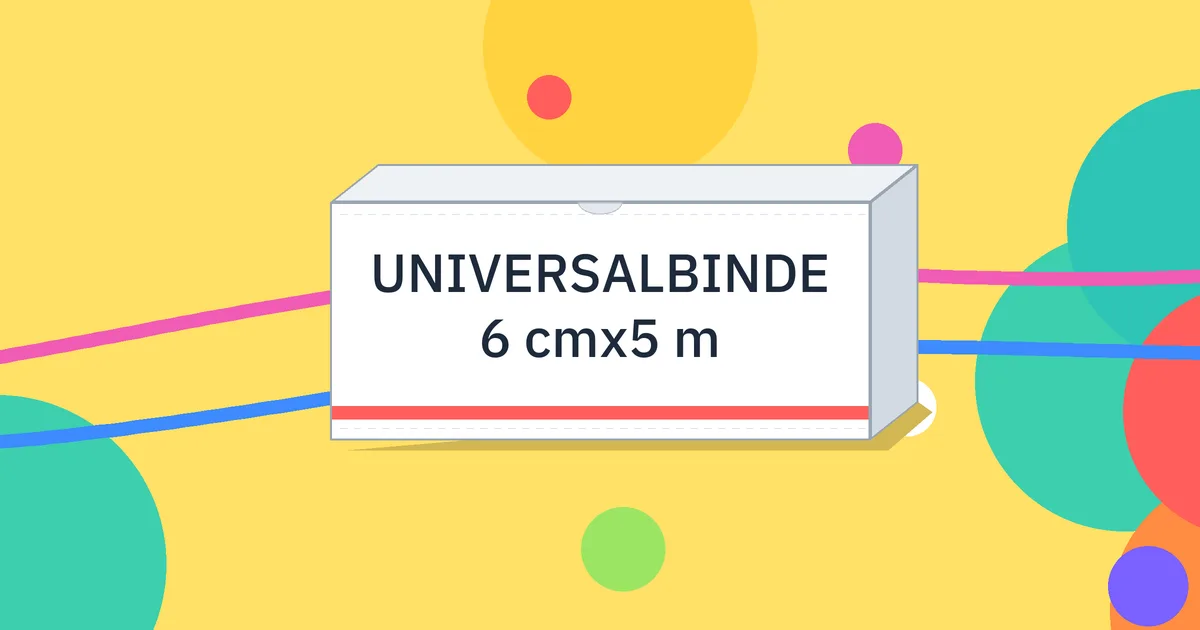 Symbolbild: Packung mit der Aufschrift UNIVERSALBINDE 6 cmx5 m (PZN 04642965) – Verfügbarkeit und Bezug in Apotheken in Frankfurt am Main