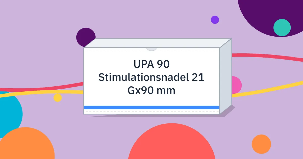 Symbolbild: Packung mit der Aufschrift UPA 90 Stimulationsnadel 21 Gx90 mm (PZN 19439939) – Verfügbarkeit und Bezug in Apotheken in Frankfurt am Main