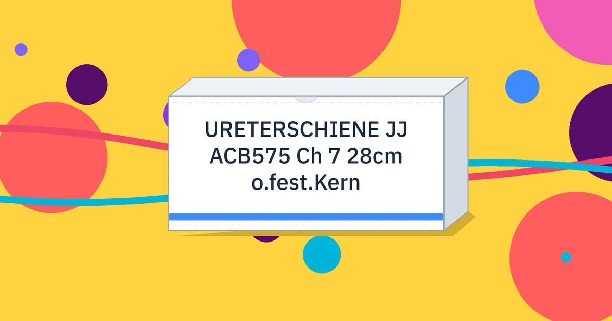 Symbolbild: Packung mit der Aufschrift URETERSCHIENE JJ ACB575 Ch 7 28cm o.fest.Kern (PZN 00543953) – Verfügbarkeit und Bezug in Apotheken in Frankfurt am Main