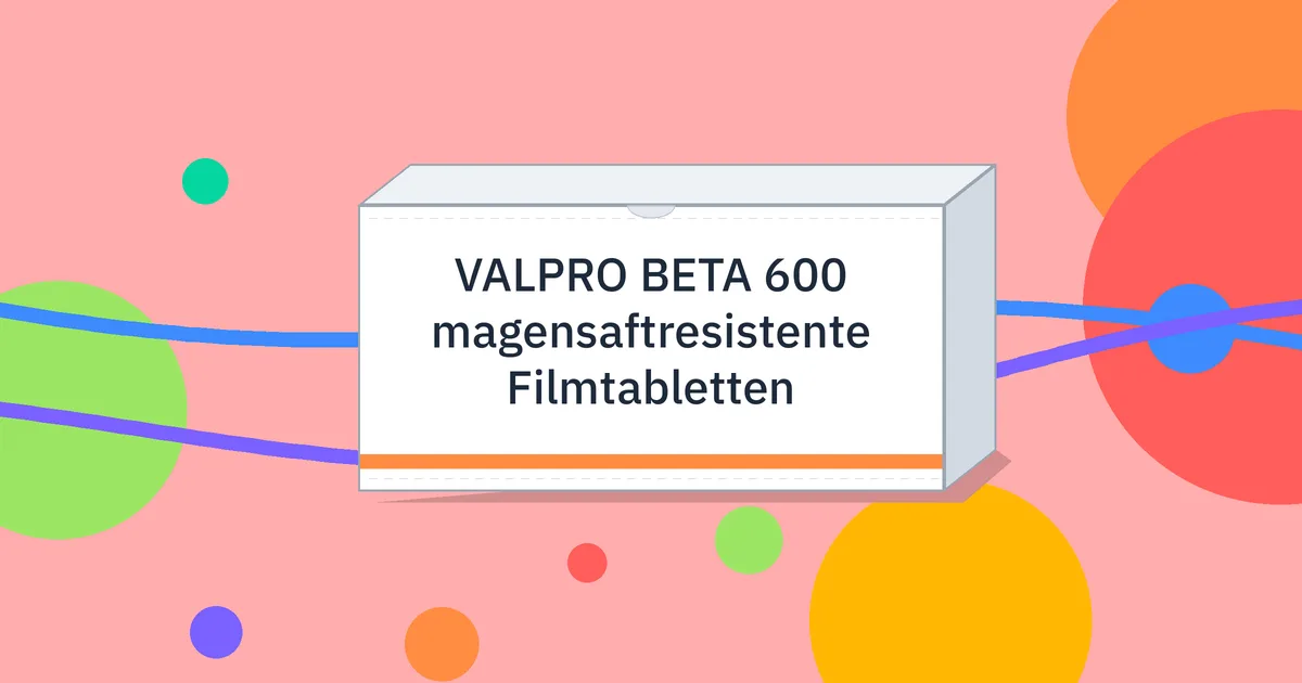 Symbolbild: Packung mit der Aufschrift VALPRO BETA 600 magensaftresistente Filmtabletten (PZN 01401356) – Verfügbarkeit und Bezug in Apotheken in Frankfurt am Main