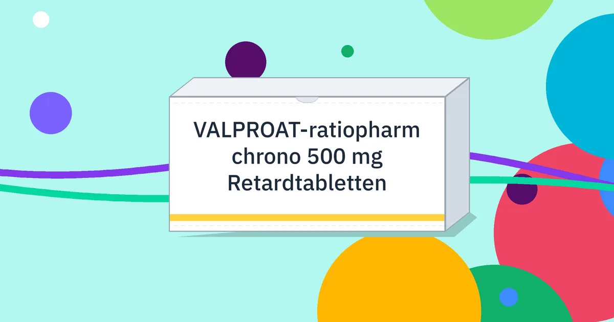 Symbolbild: Packung mit der Aufschrift VALPROAT-ratiopharm chrono 500 mg Retardtabletten (PZN 09544859) – Verfügbarkeit und Bezug in Apotheken in Frankfurt am Main
