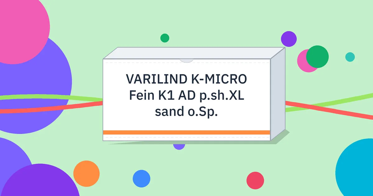 Symbolbild: Packung mit der Aufschrift VARILIND K-MICRO Fein K1 AD p.sh.XL sand o.Sp. (PZN 20557271) – Verfügbarkeit und Bezug in Apotheken in Frankfurt am Main