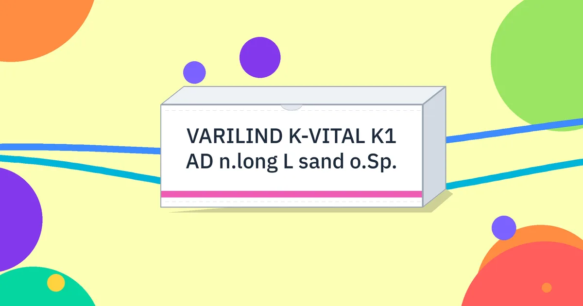 Symbolbild: Packung mit der Aufschrift VARILIND K-VITAL K1 AD n.long L sand o.Sp. (PZN 20566063) – Verfügbarkeit und Bezug in Apotheken in Frankfurt am Main