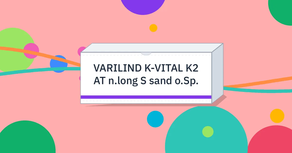 Symbolbild: Packung mit der Aufschrift VARILIND K-VITAL K2 AT n.long S sand o.Sp. (PZN 20561344) – Verfügbarkeit und Bezug in Apotheken in Frankfurt am Main