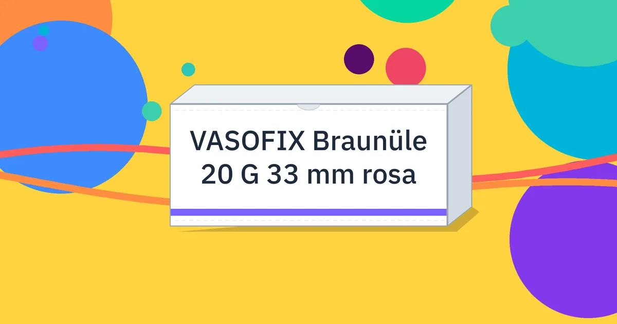 Symbolbild: Packung mit der Aufschrift VASOFIX Braunüle 20 G 33 mm rosa (PZN 19667310) – Verfügbarkeit und Bezug in Apotheken in Frankfurt am Main
